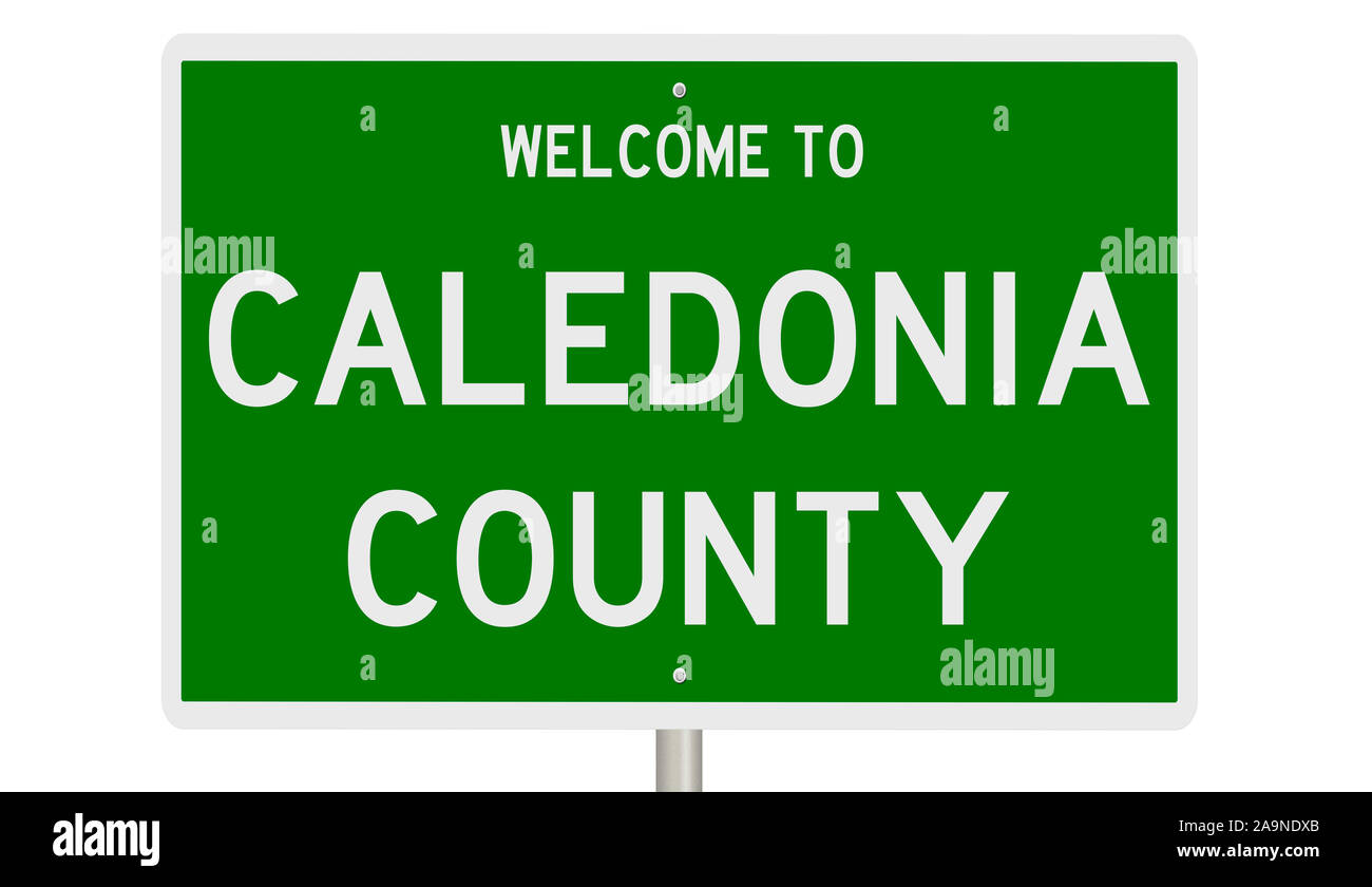 Rendering of a green 3d highway sign for Caledonia County Stock Photo ...