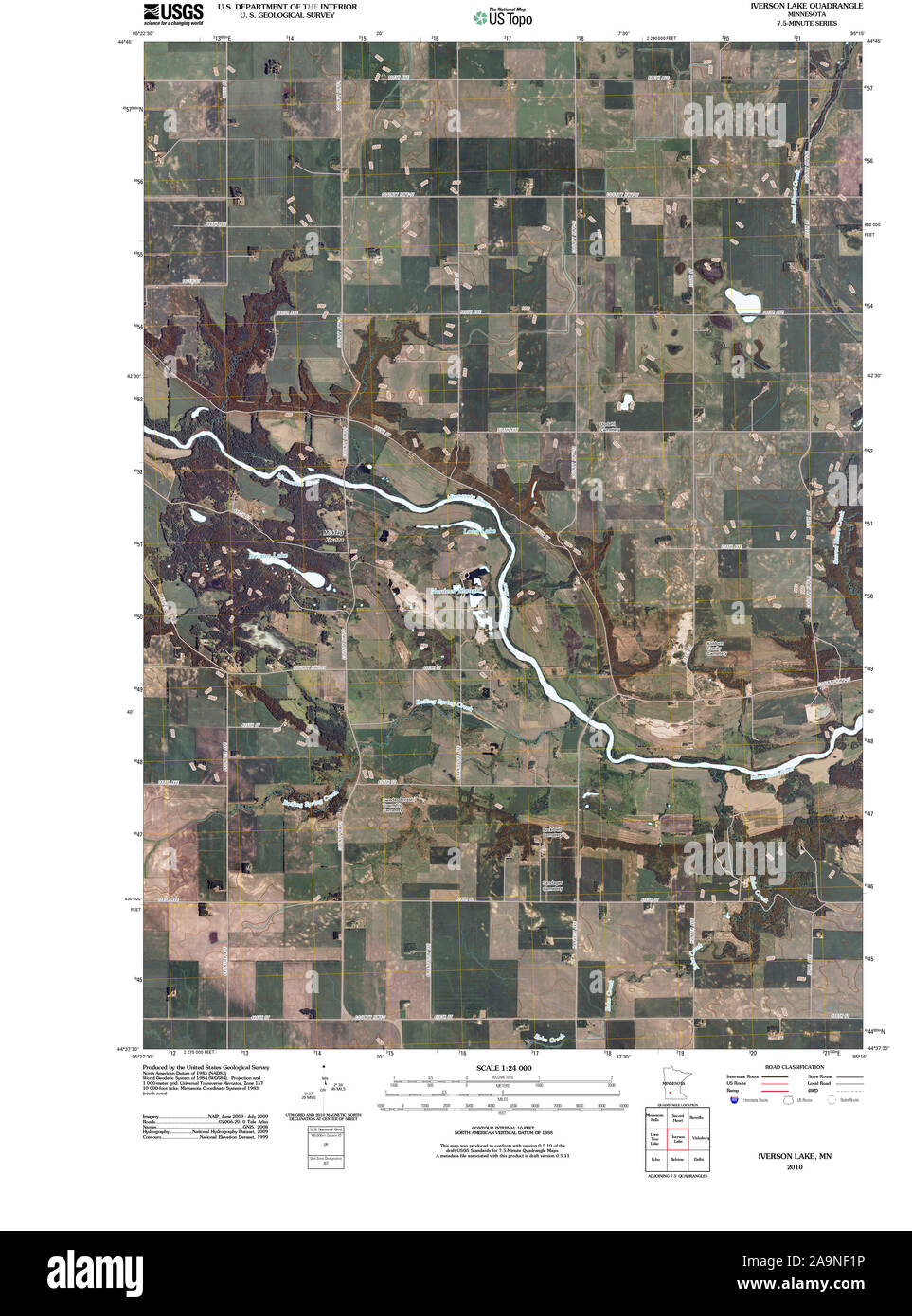 USGS TOPO Map MInnesota MN Iverson Lake 20100806 TM Restoration Stock ...
