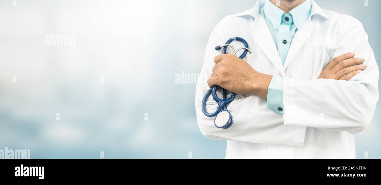 Doctor in hospital background with copy space. Healthcare and medical ...