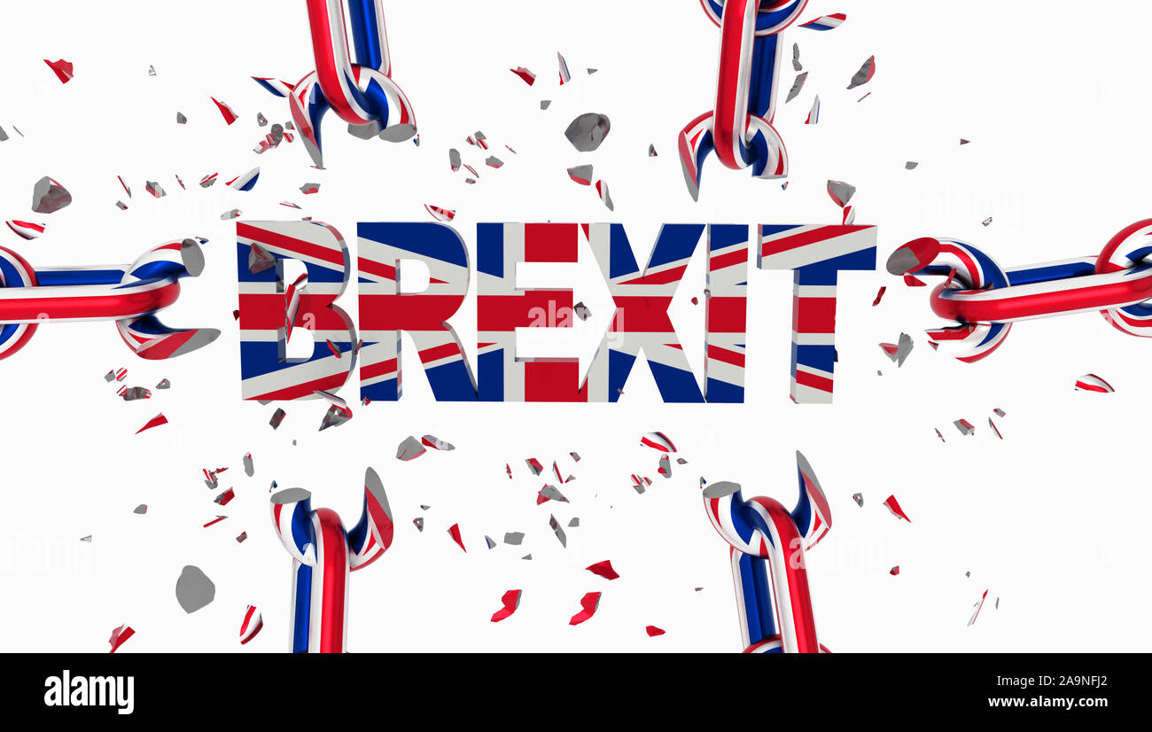 brexit from europeand union chain breaking and text english flag for ...