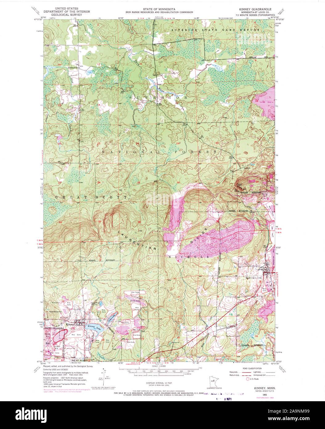 USGS TOPO Map MInnesota MN Kinney 504956 1951 24000 Restoration Stock ...
