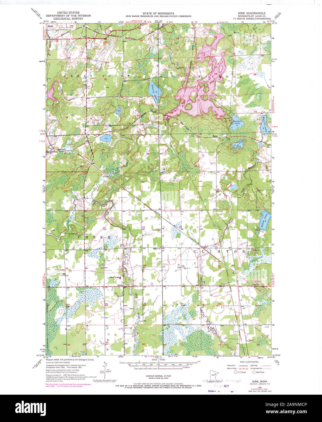 USGS TOPO Map MInnesota MN Kirk 504960 1951 24000 Restoration Stock ...