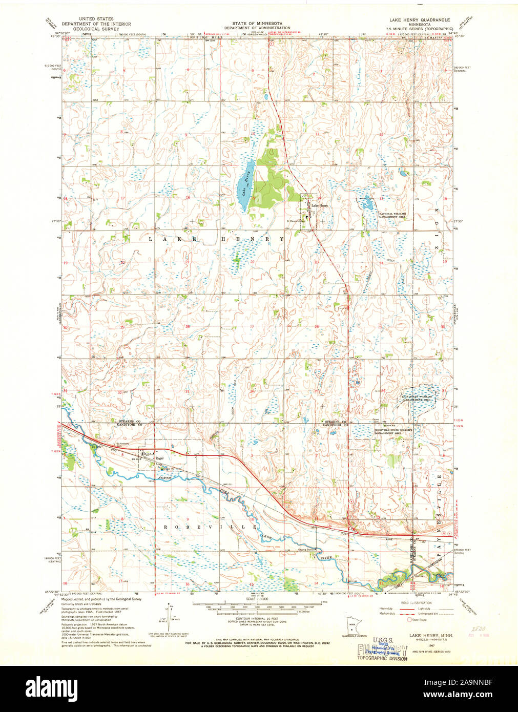 USGS TOPO Map MInnesota MN Lake Henry 804755 1967 24000 Restoration ...