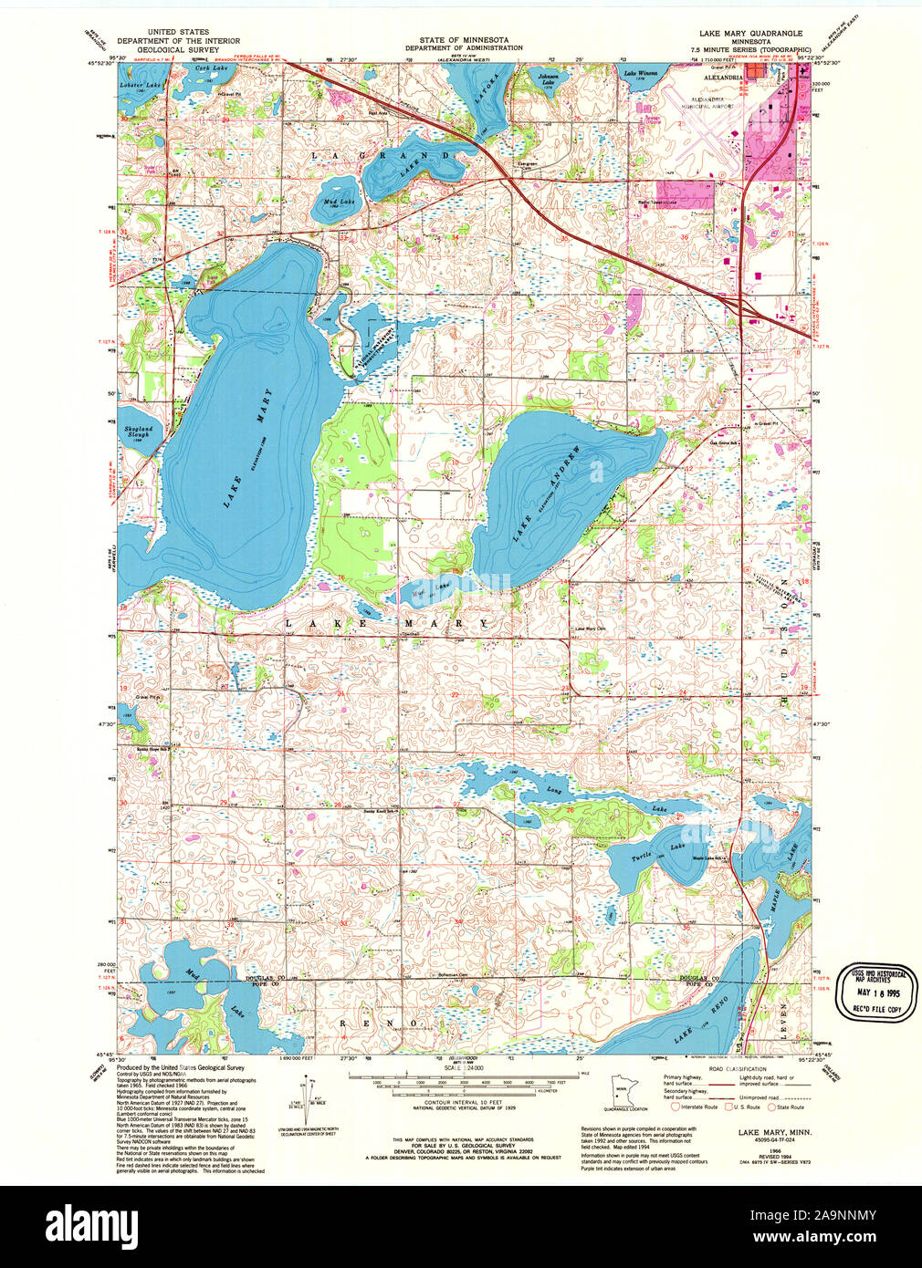 USGS TOPO Map MInnesota MN Lake Mary 805705 1966 24000 Restoration ...