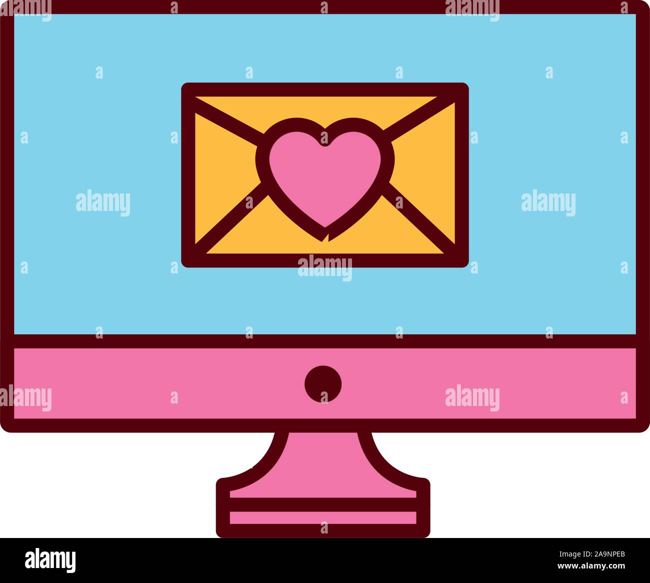 computer email heart message romantic passion love flat line vector ...