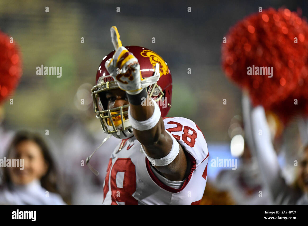 November 16, 2019: USC Trojans safety C.J. Pollard (28) leads the team ...