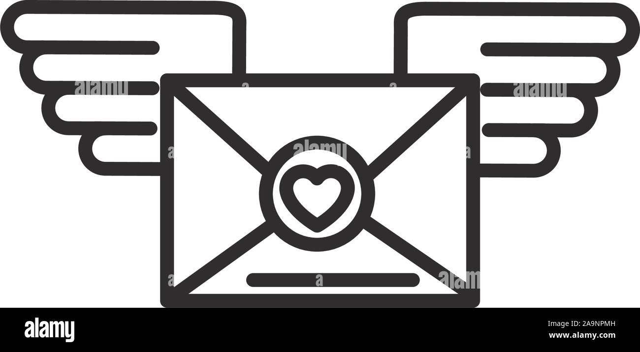 envelope mail heart wings romantic passion love line vector illustration Stock Vector Image ...
