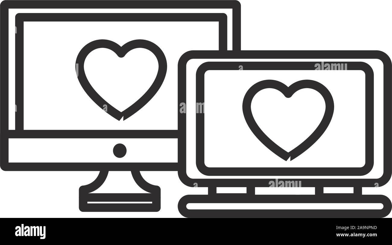 computer laptop heart message romantic passion love line vector ...