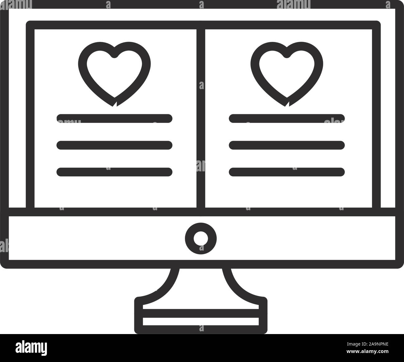 computer email heart message romantic passion love line vector ...