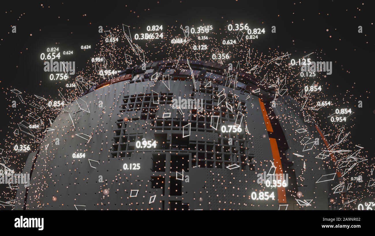Connection Lines and Dots Around Digital Abstract Cyber PCB Sphere ...