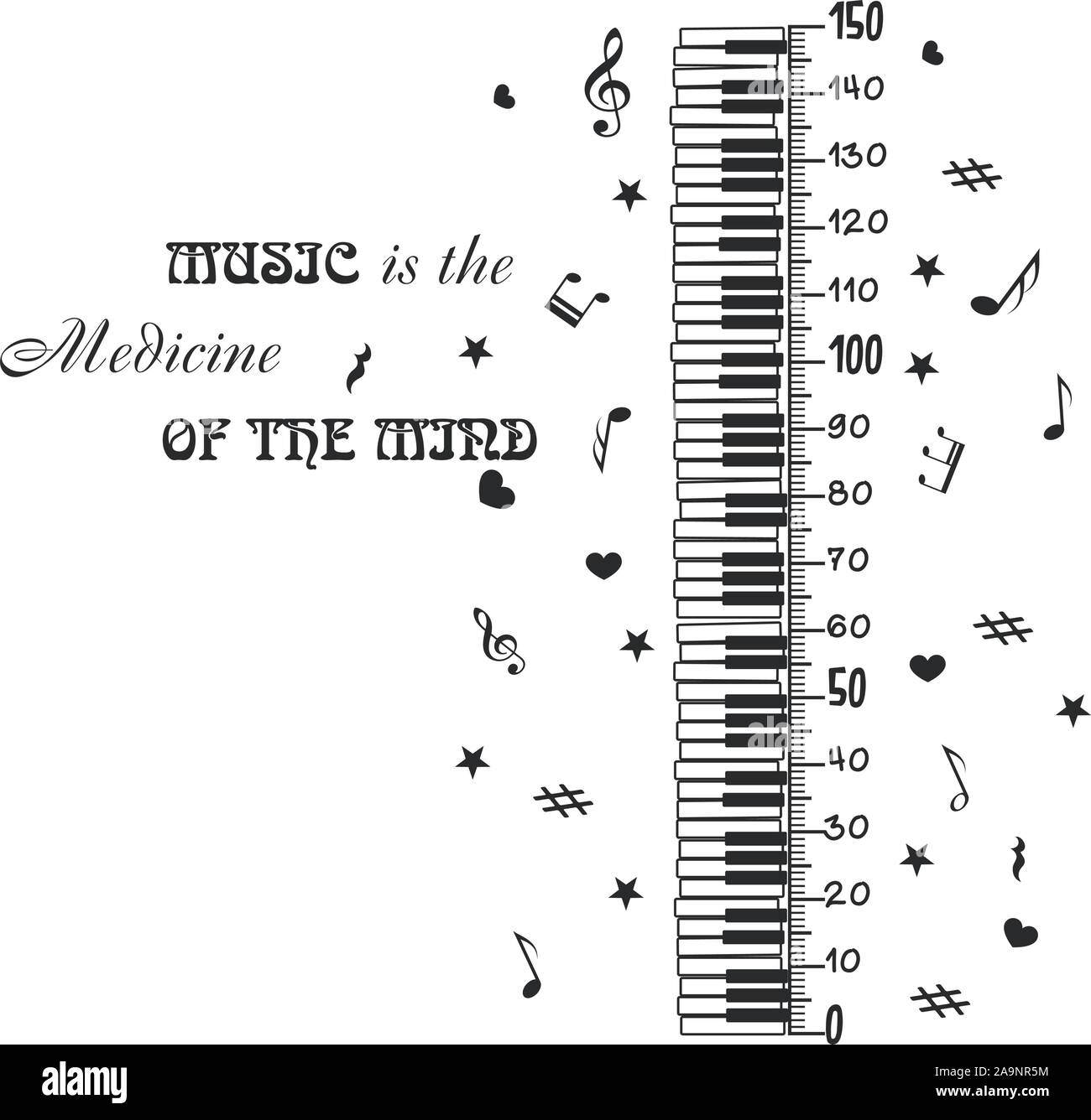 Kids height ruler with music for wall decals, wall stickers - Vector ...