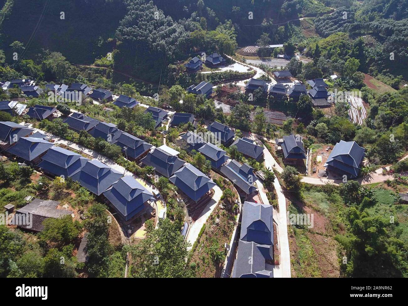 Mengla. 16th Nov, 2019. Aerial photo taken on Nov. 16, 2019 shows the ...