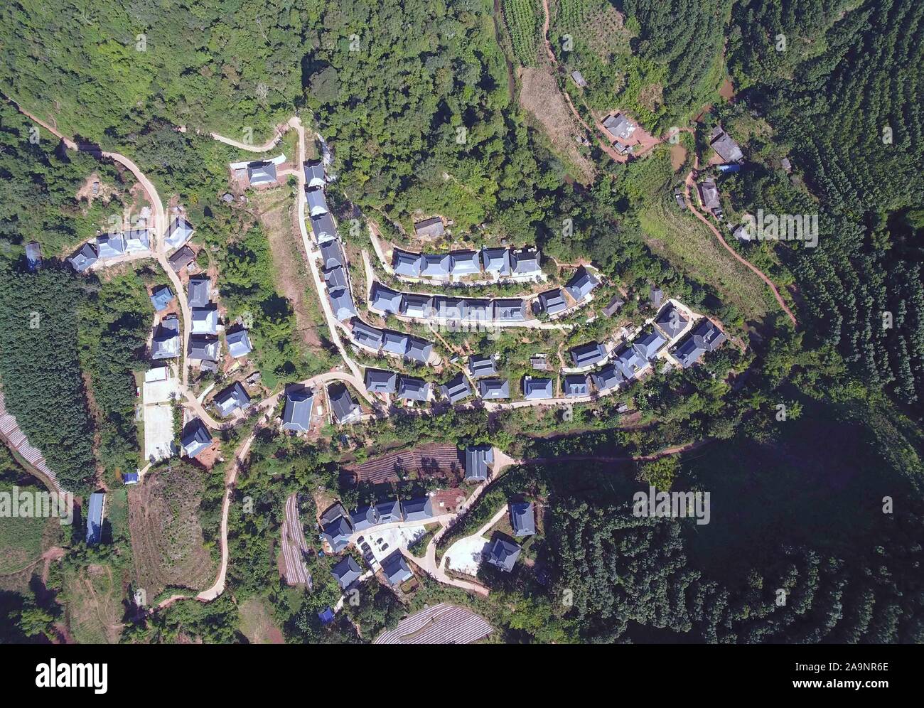 Mengla. 16th Nov, 2019. Aerial photo taken on Nov. 16, 2019 shows the ...