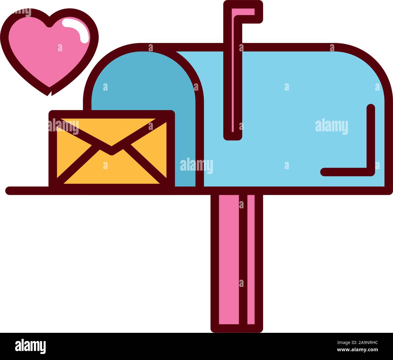 mail box heart message romantic passion love flat line vector illustration vector illustration ...