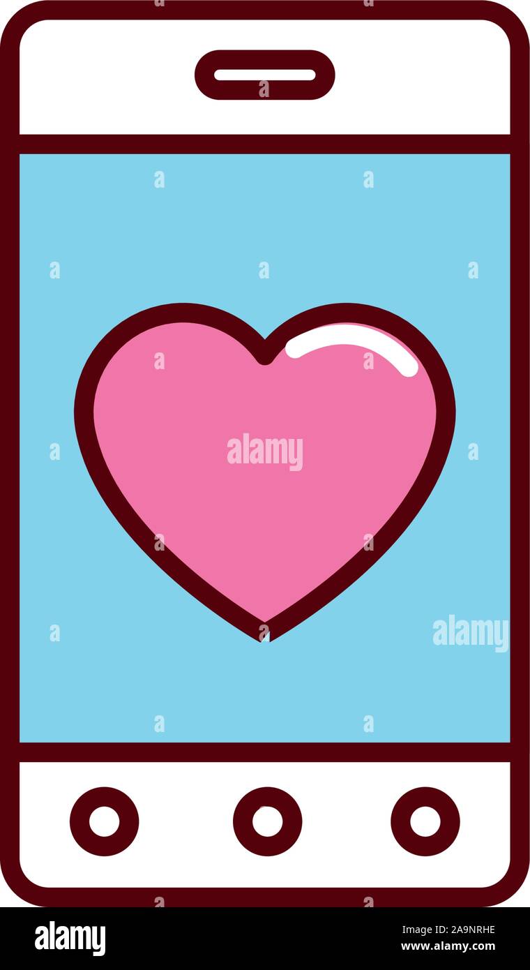 smartphone heart romantic passion love flat line vector illustration ...