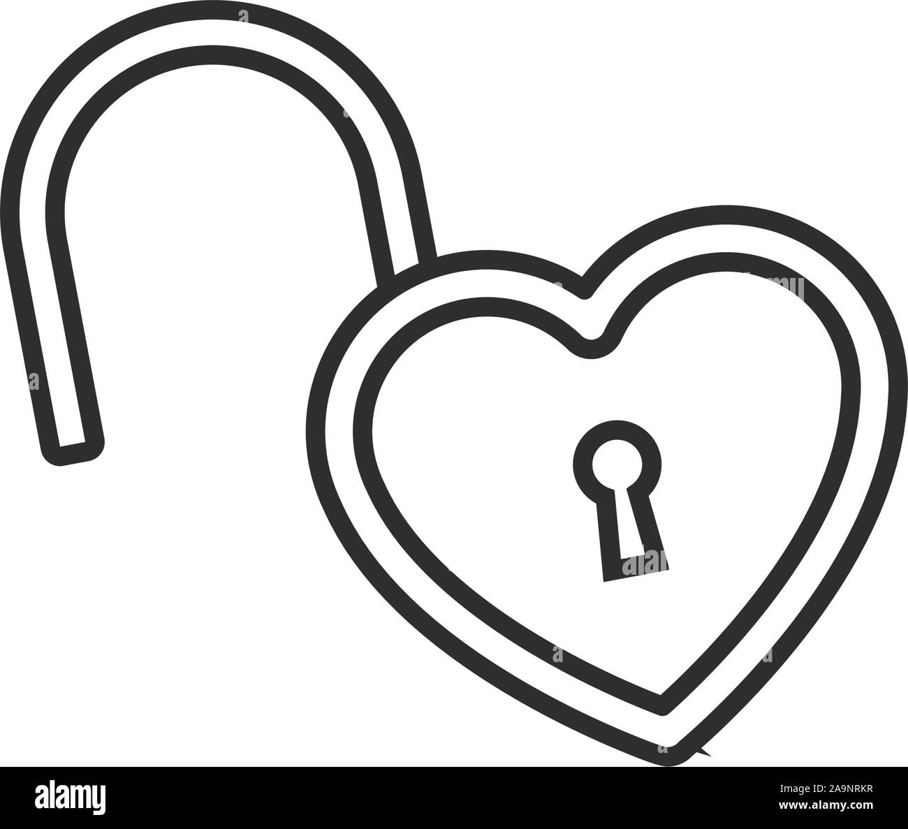 open heart padlock romantic passion love line vector illustration Stock ...