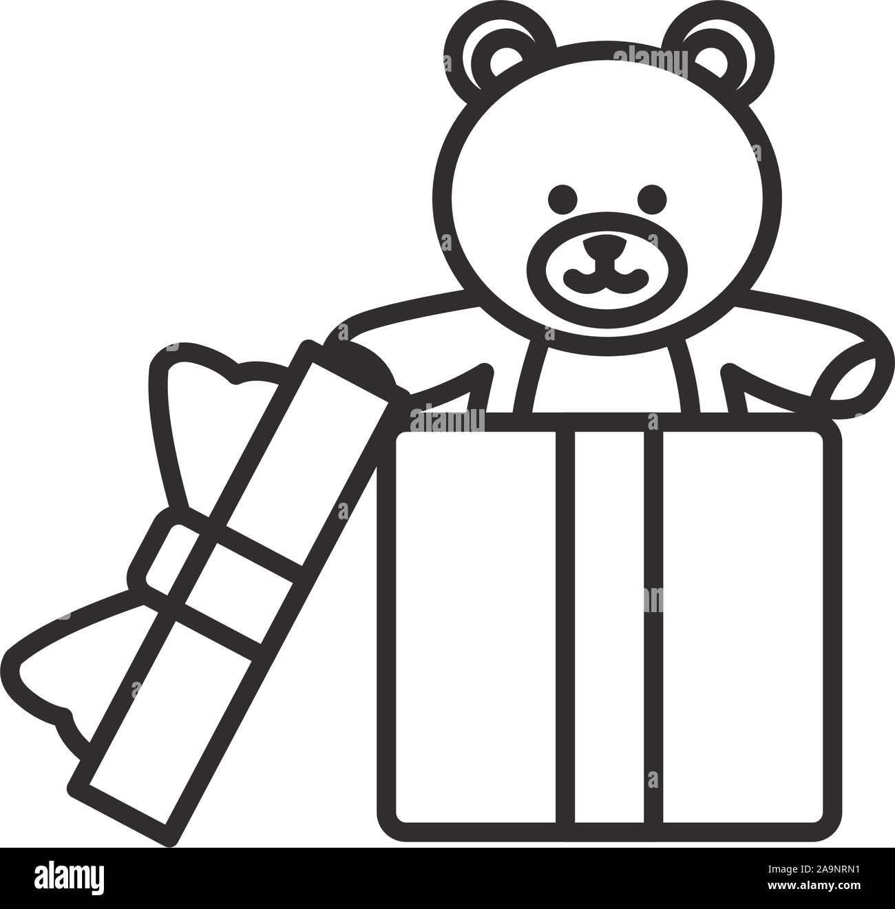 cute bear gift box romantic passion love line vector illustration Stock ...