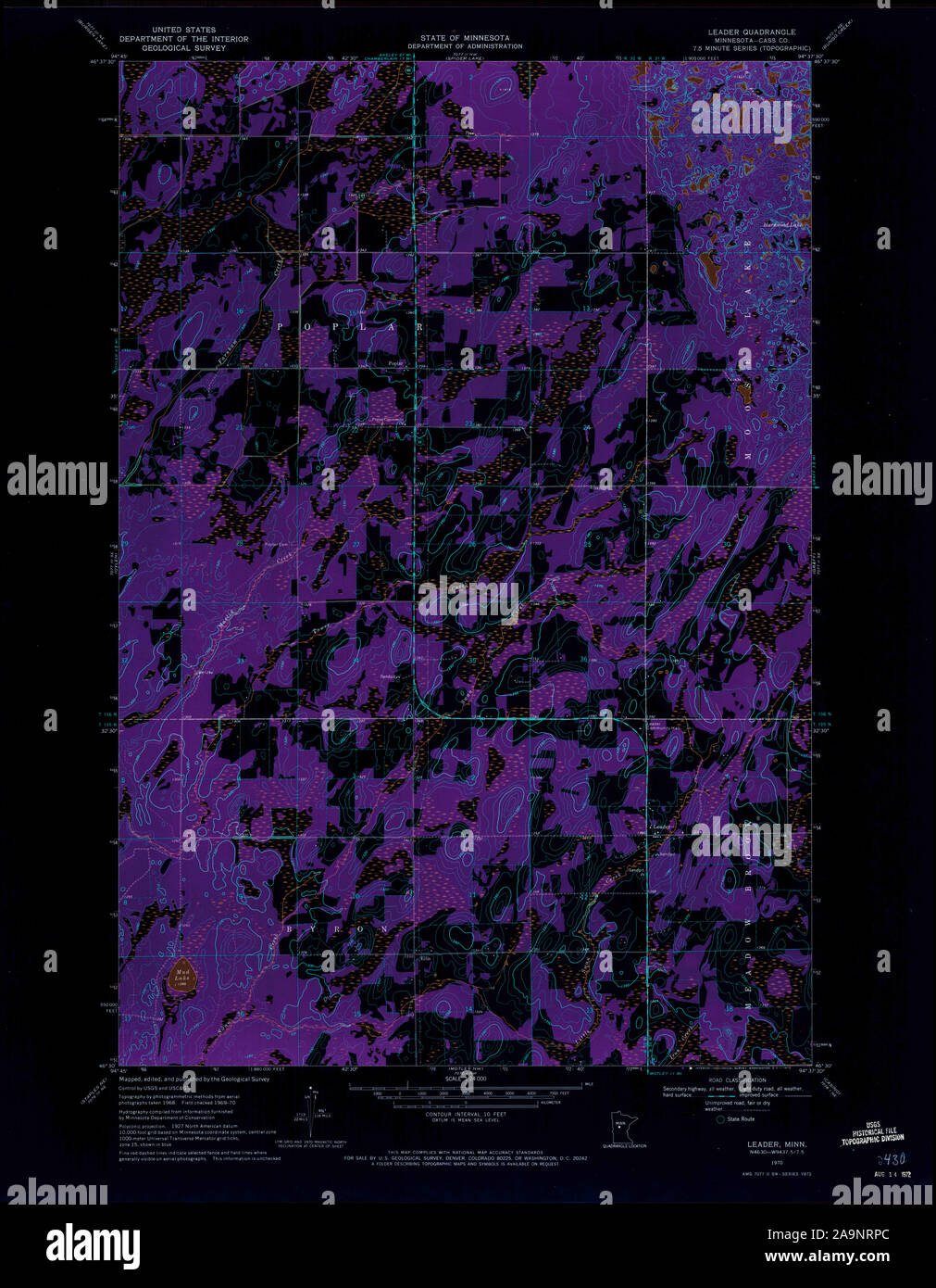USGS TOPO Map MInnesota MN Leader 804799 1970 24000 Inverted ...