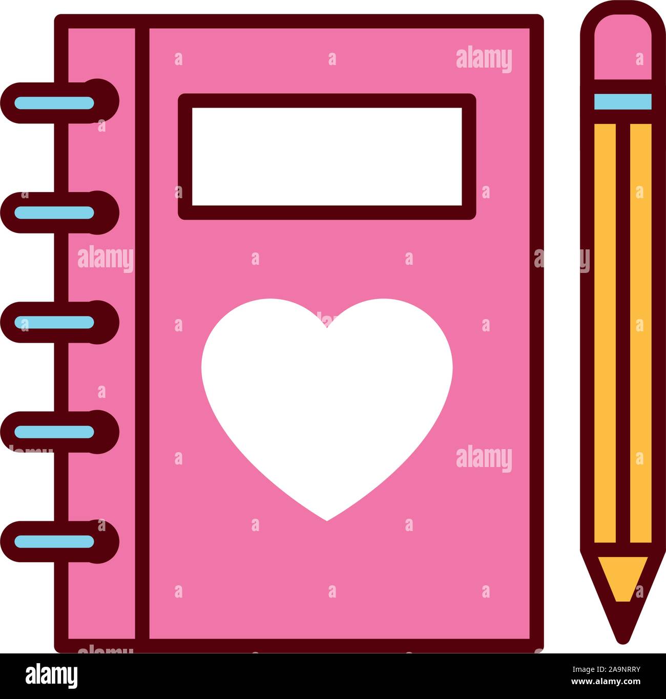 notebook and pencil heart romantic passion love flat line vector illustration Stock Vector Image ...