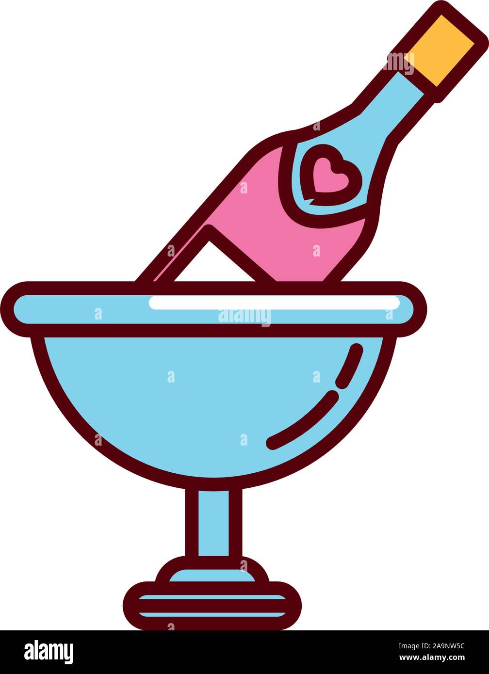 champagne bottle ice bucket romantic passion love flat line vector illustration Stock Vector ...