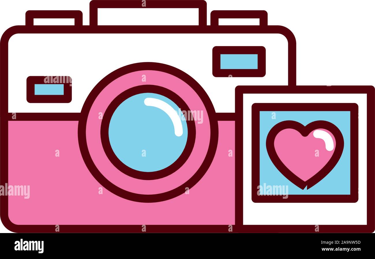 photographic camera picture romantic passion love flat line vector illustration Stock Vector ...