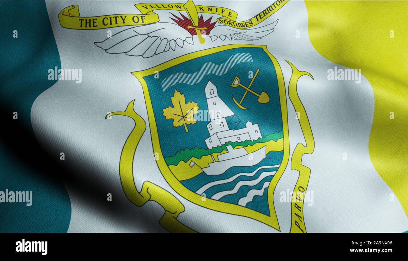 3D Waving Canada City Flag of Yellowknife Closeup View Stock Photo - Alamy