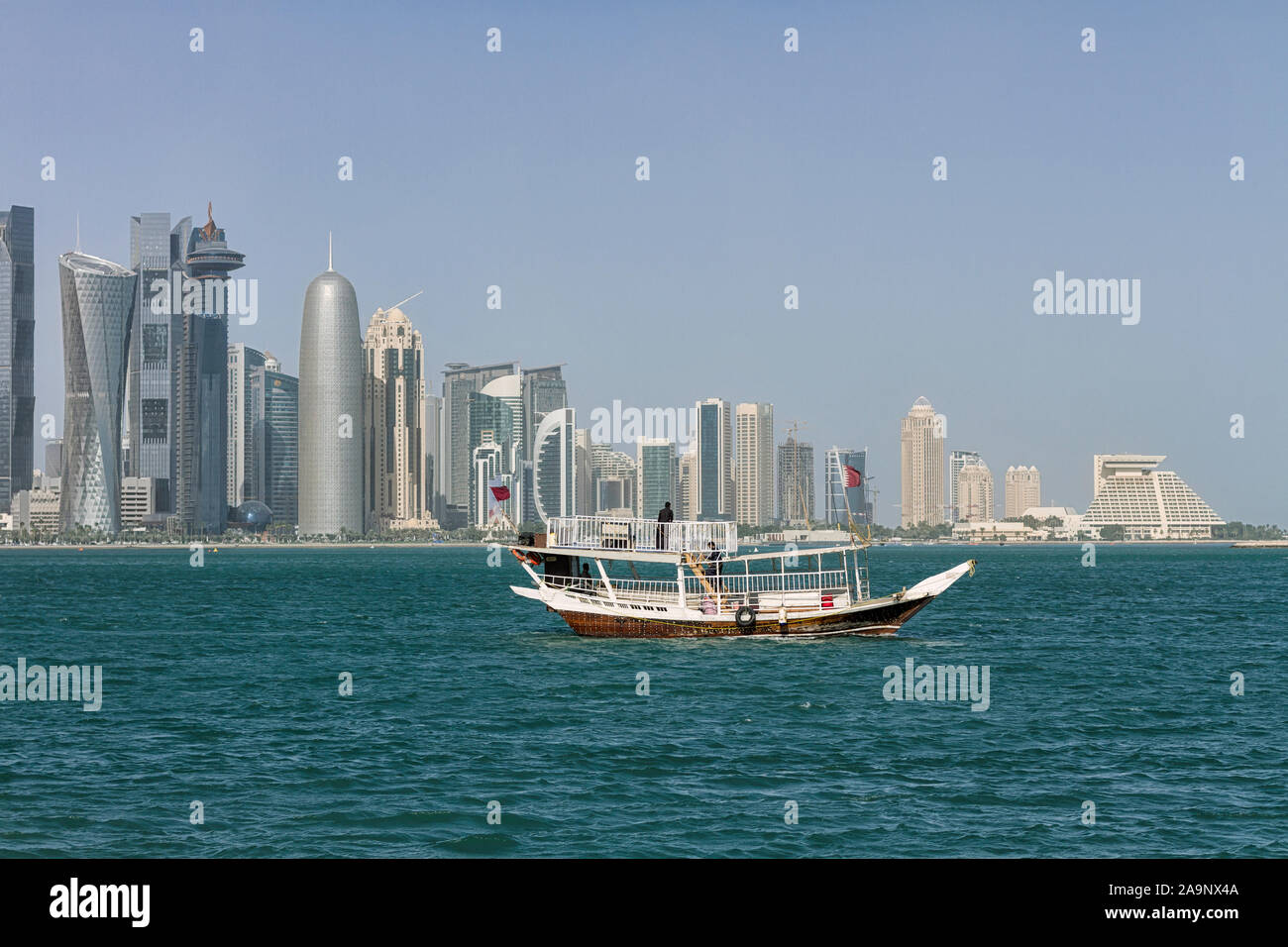 Traditional Arabic Dhow boat in Doha, Qatar, Middle East Stock Photo ...