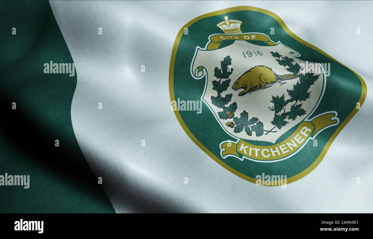 3D Waving Canada City Flag of Kitchener Closeup View Stock Photo - Alamy