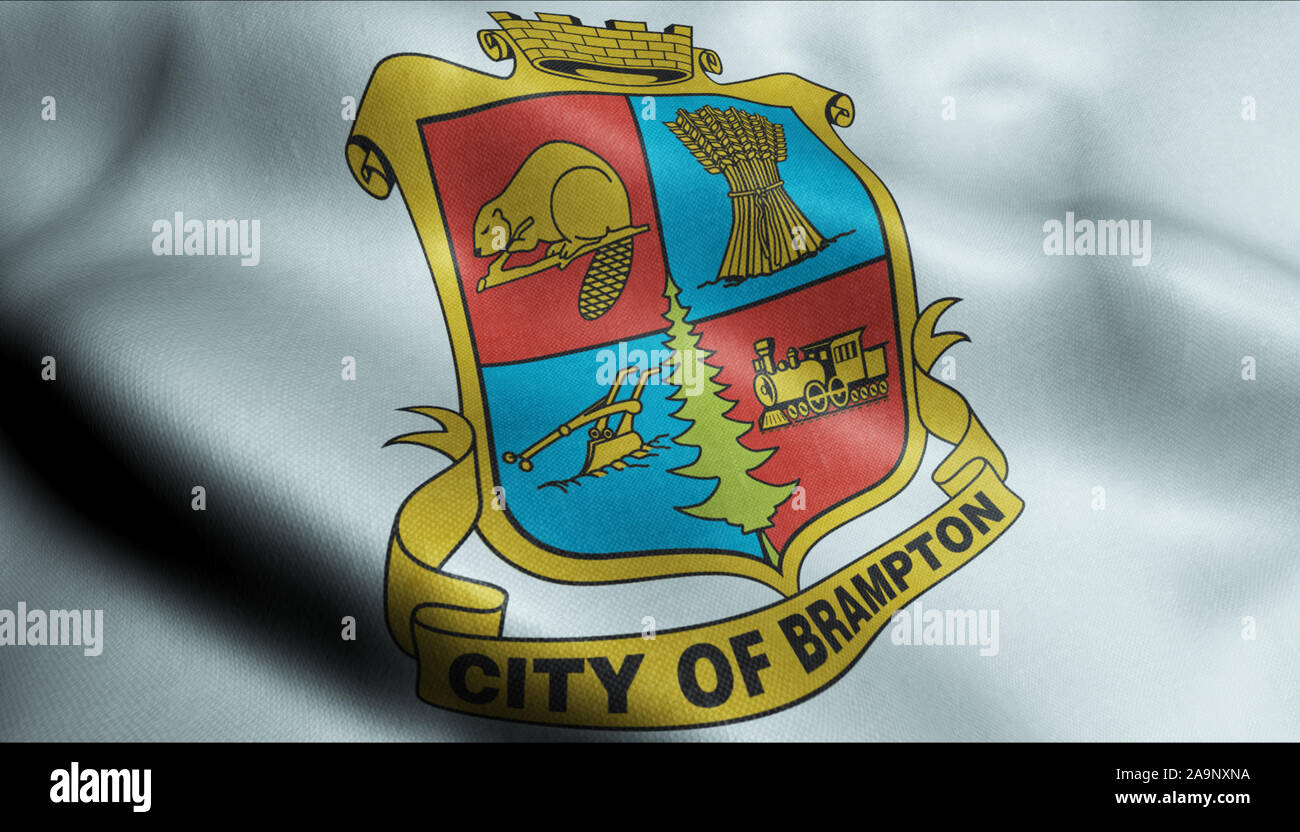 3D Waving Canada City Flag of Brampton Closeup View Stock Photo - Alamy