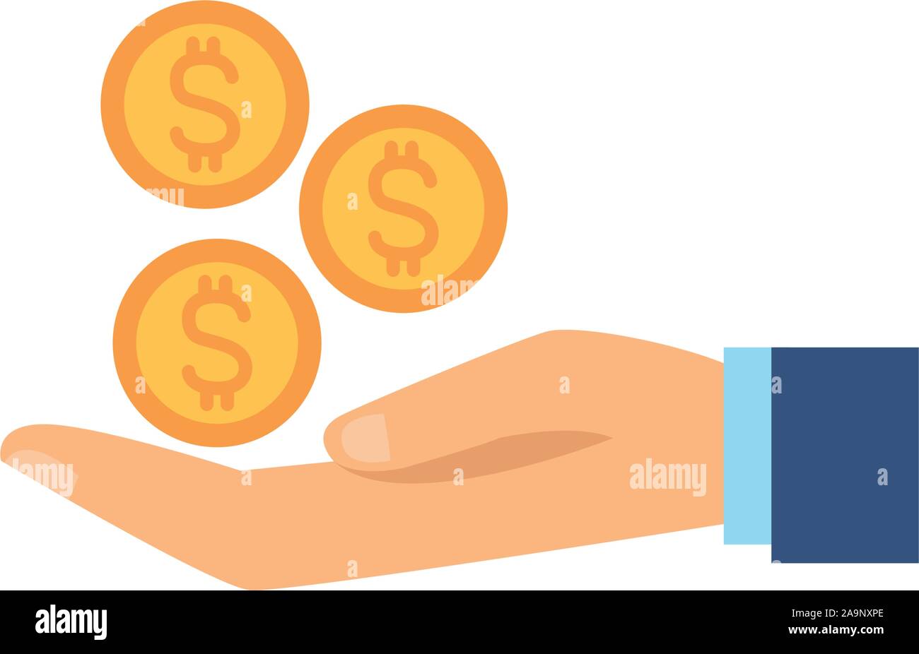 hand with coins money flat image vector illustration Stock Vector Image ...