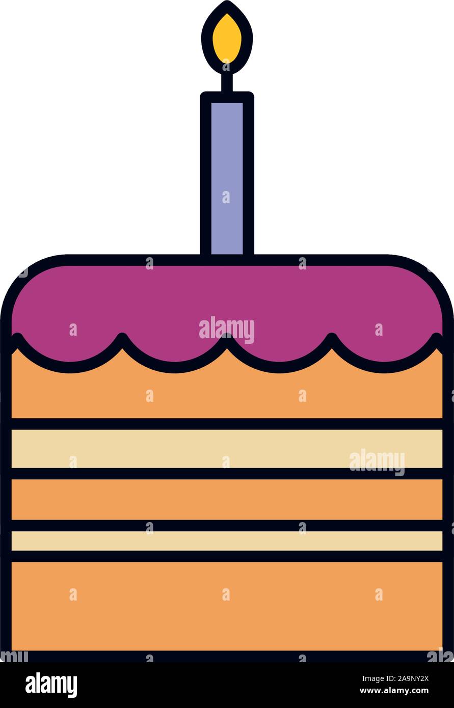 birthday cake celebration party line fill design vector illustration ...