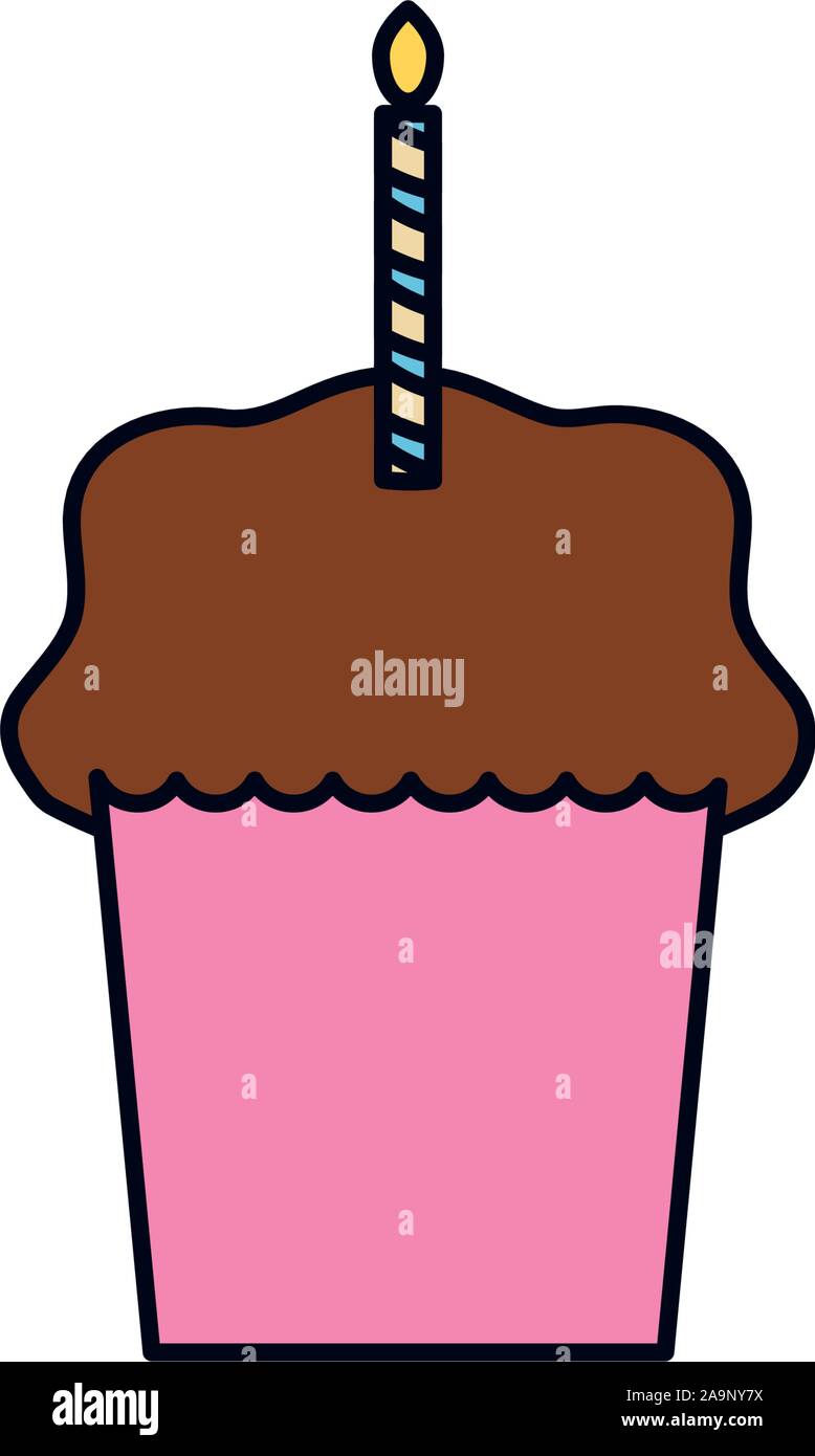 cupcake candle celebration party line fill design vector illustration ...
