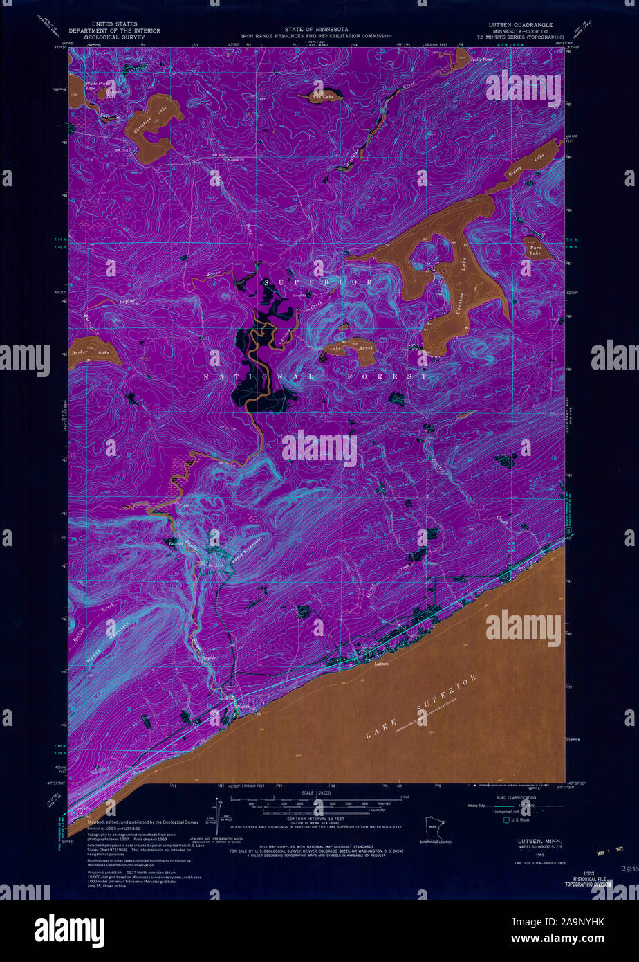 USGS TOPO Map MInnesota MN Lutsen 804874 1959 24000 Inverted ...