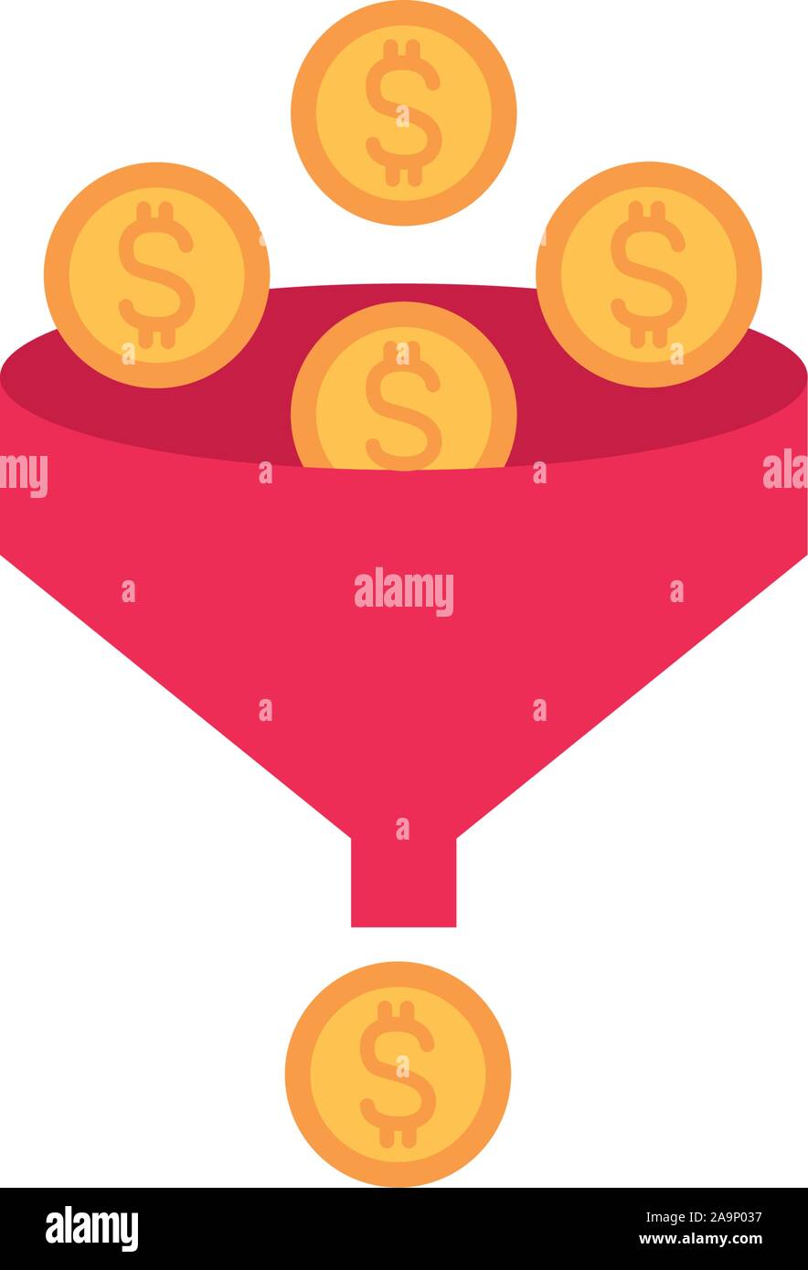funnel coins falling money flat image vector illustration Stock Vector ...