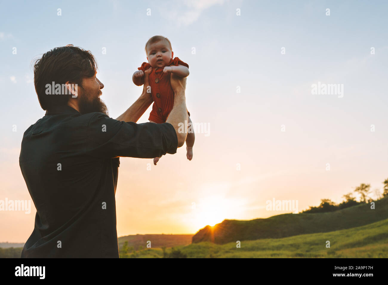 Father and daughter infant baby outdoor happy family lifestyle dad and ...