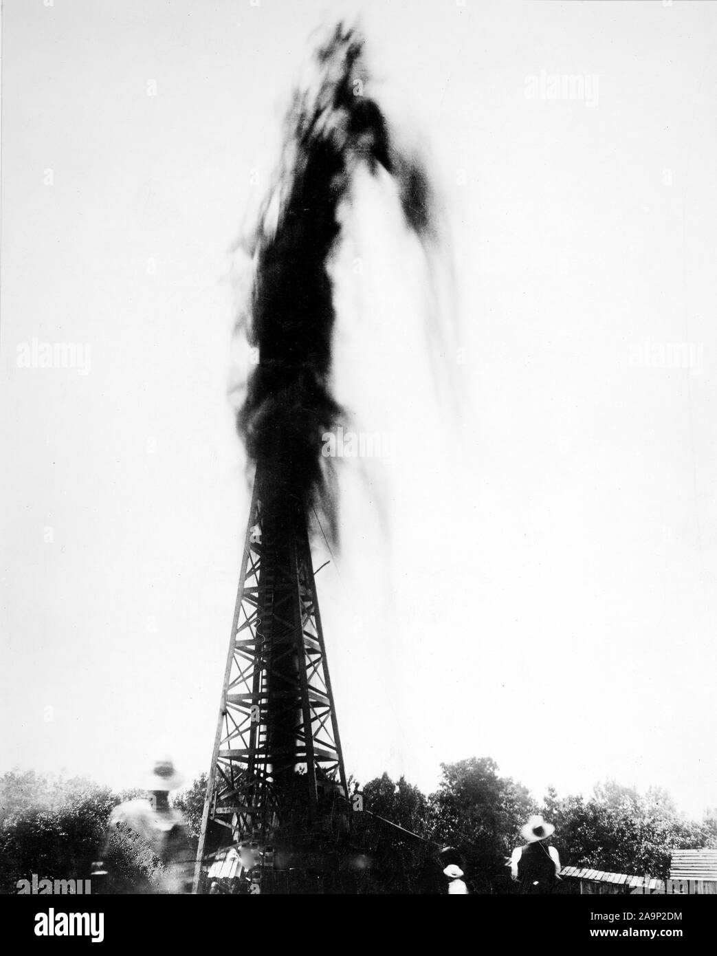 OIL AND GASOLINE FIELDS OF OKLAHOMA. Flowing oil well ca. 1918-1919 ...
