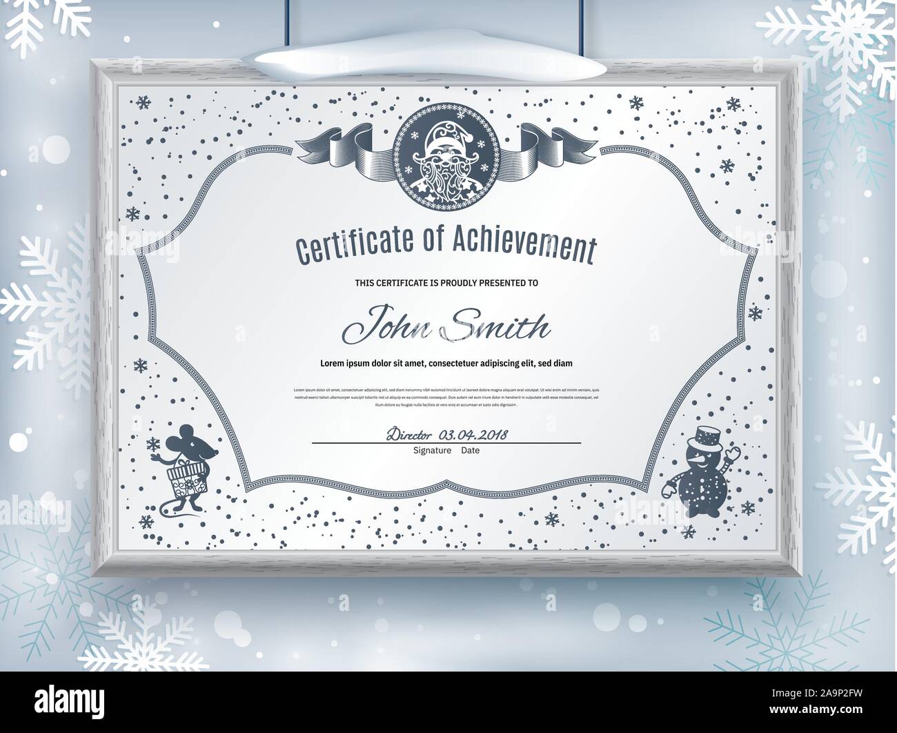 Christmas white certificate with Santa Claus and Rat. Winter frozen ...