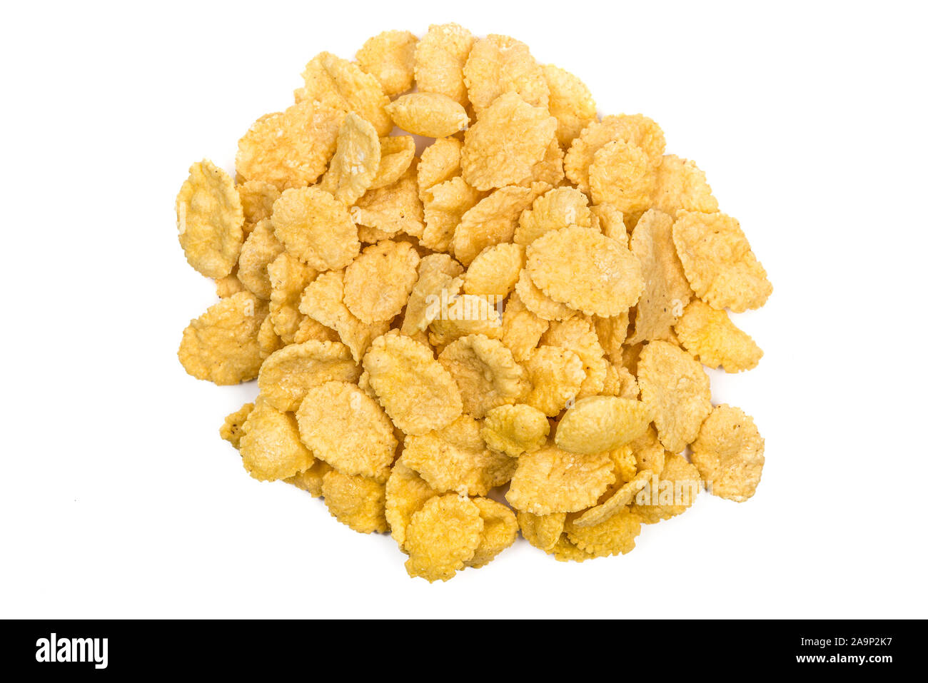 Cornflakes isolated close up. Pile of corn flakes on white background ...