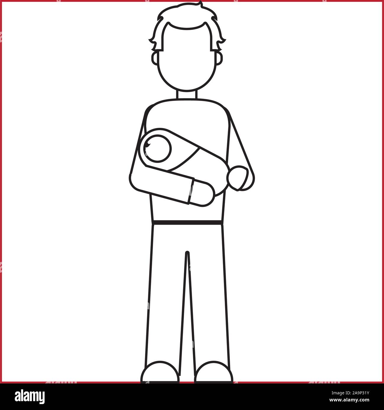 dad carrying baby member family line style vector illustration Stock ...