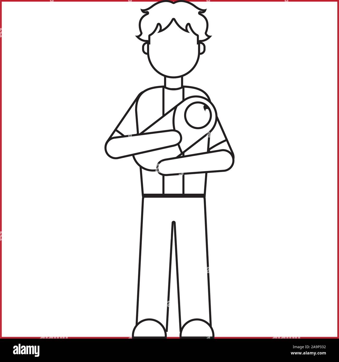 dad carrying baby member family line style vector illustration Stock ...