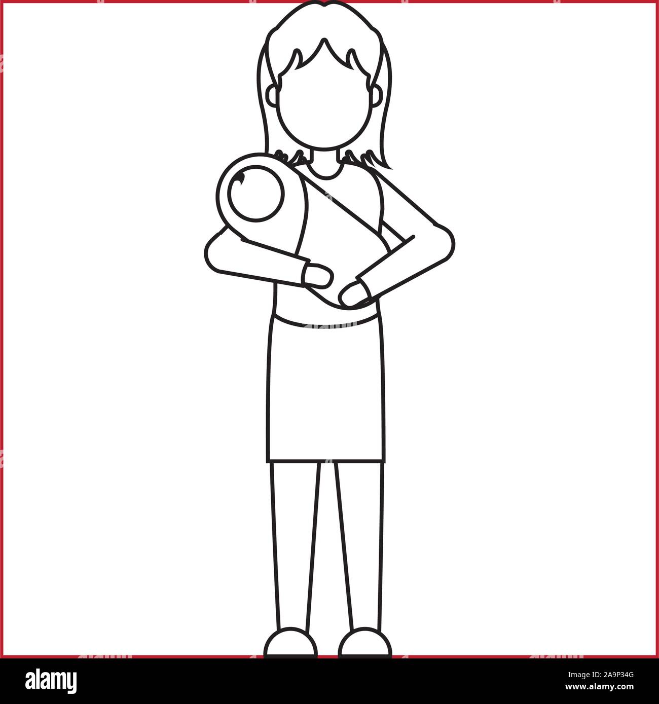 mother carrying baby member family line style vector illustration Stock ...