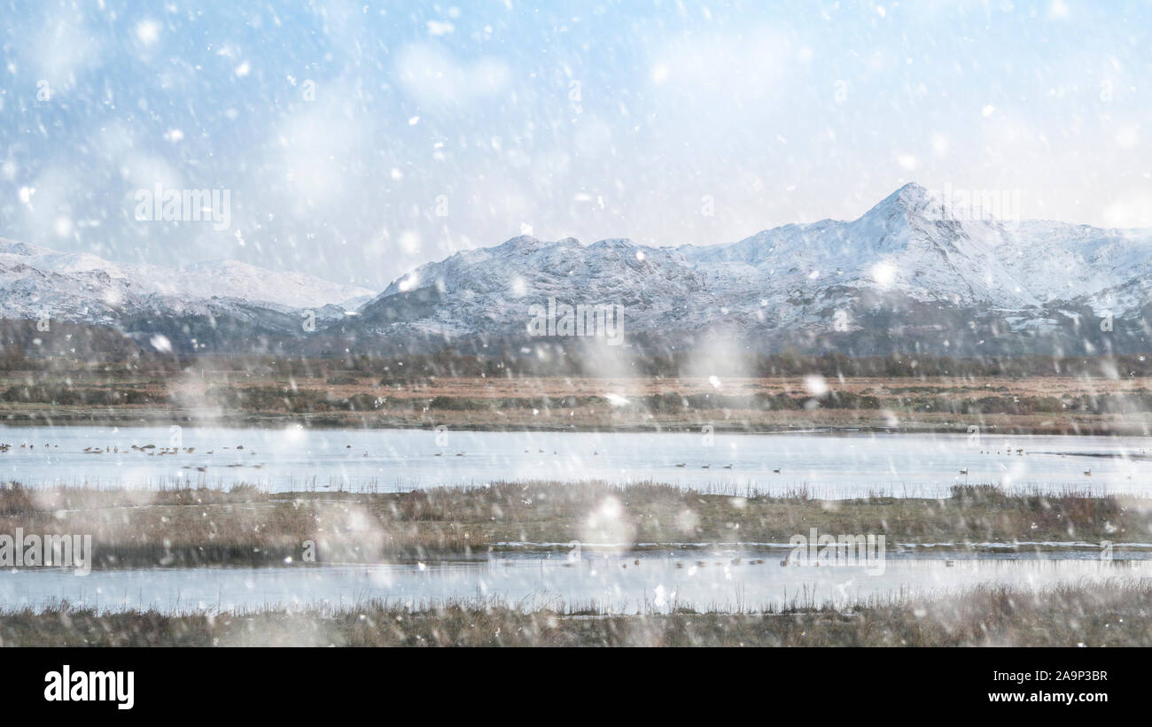 Beautiful Winter landscape image of Mount Snowdon and other peaks in ...