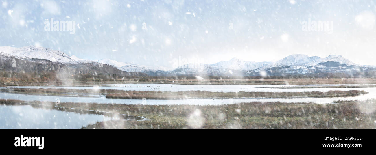 Beautiful Winter landscape image of Mount Snowdon and other peaks in ...