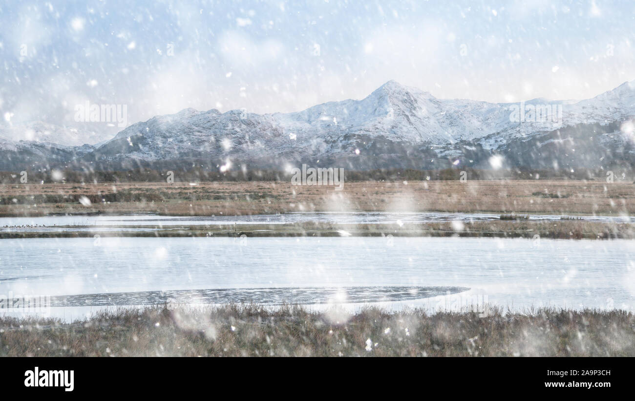 Beautiful Winter landscape image of Mount Snowdon and other peaks in ...