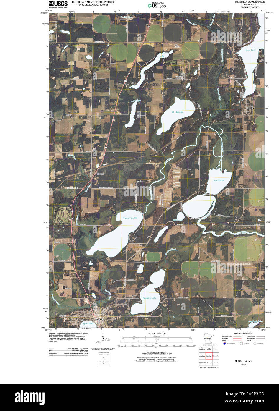 USGS TOPO Map MInnesota MN Menahga 20100830 TM Restoration Stock Photo ...