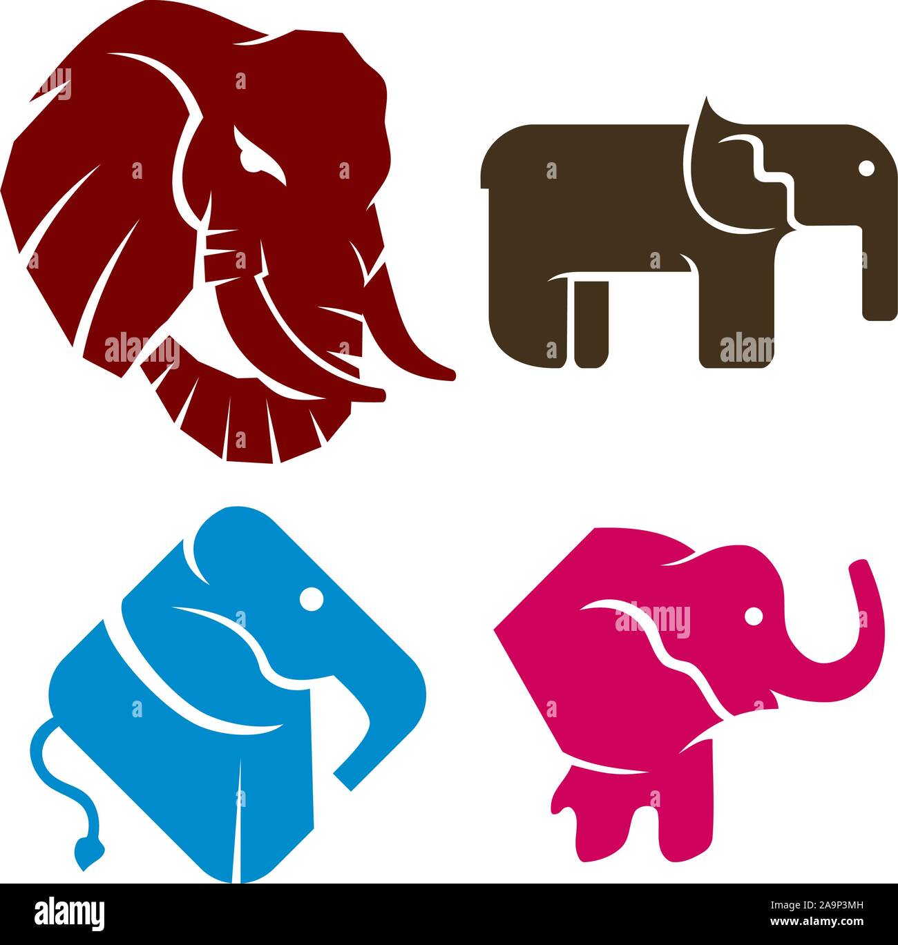 Elephant Logo Design Vector Illustration Template Set Stock Vector ...