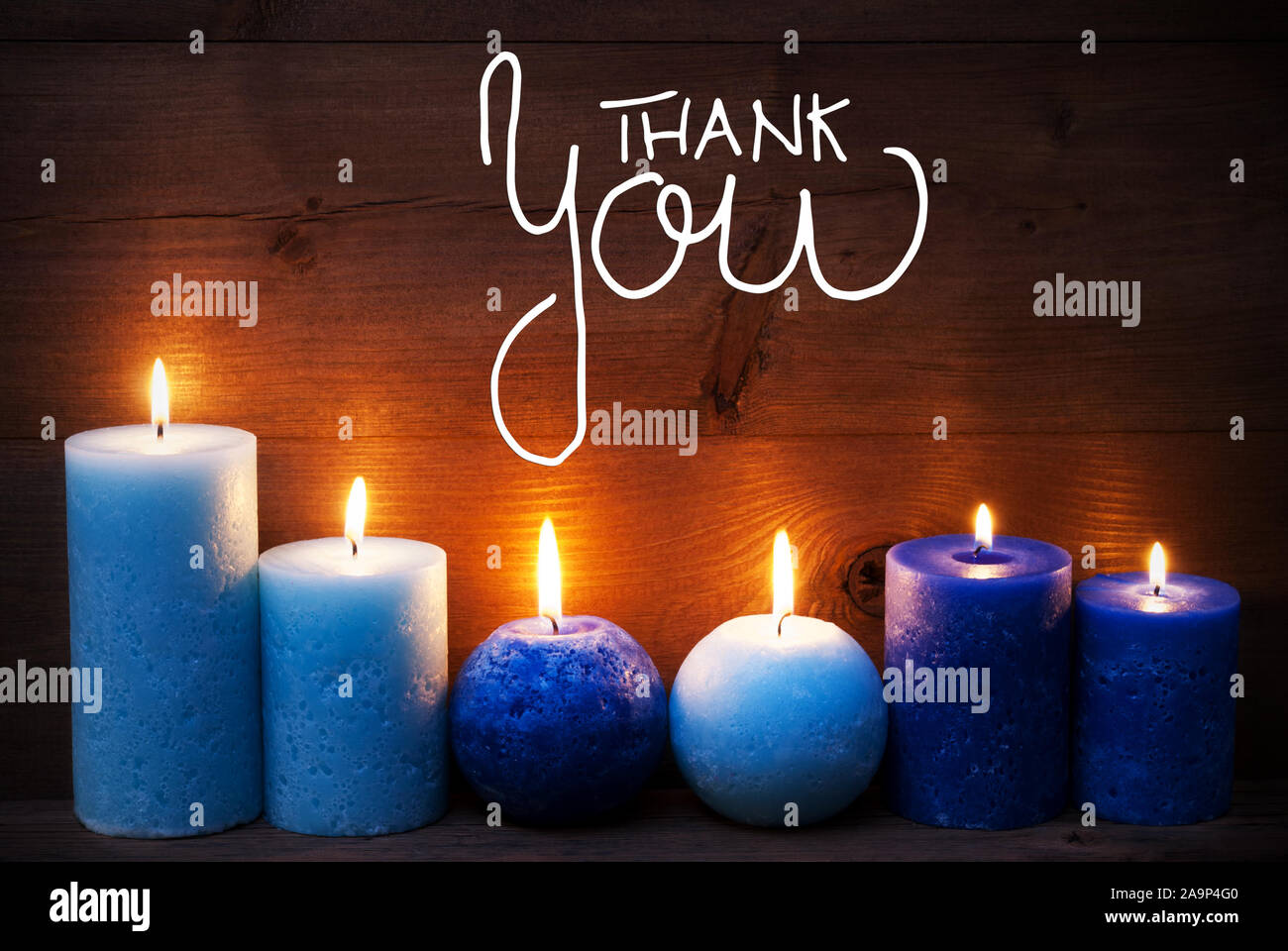 Romantic Turquoise Candle Light , Calligraphy Thank You Stock Photo - Alamy