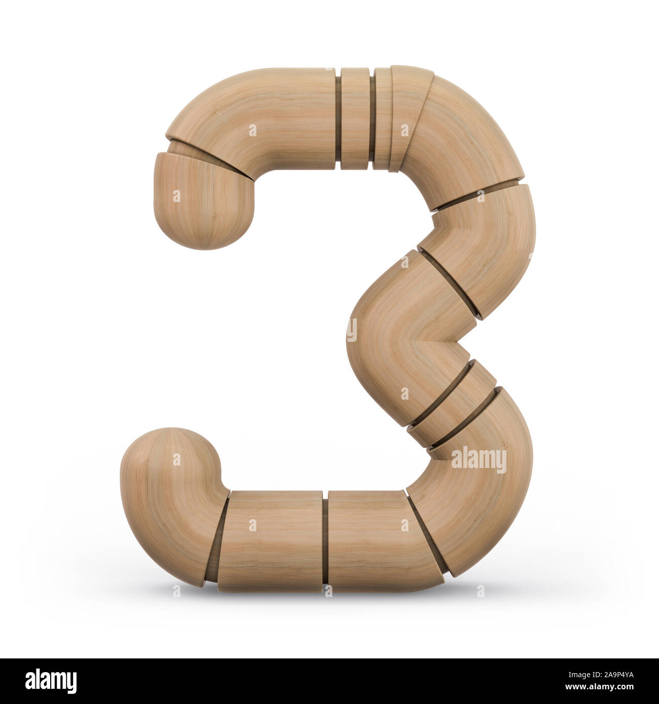 Number 3. Digital sign. Wooden futuristic font. Carved alphabet 3d ...