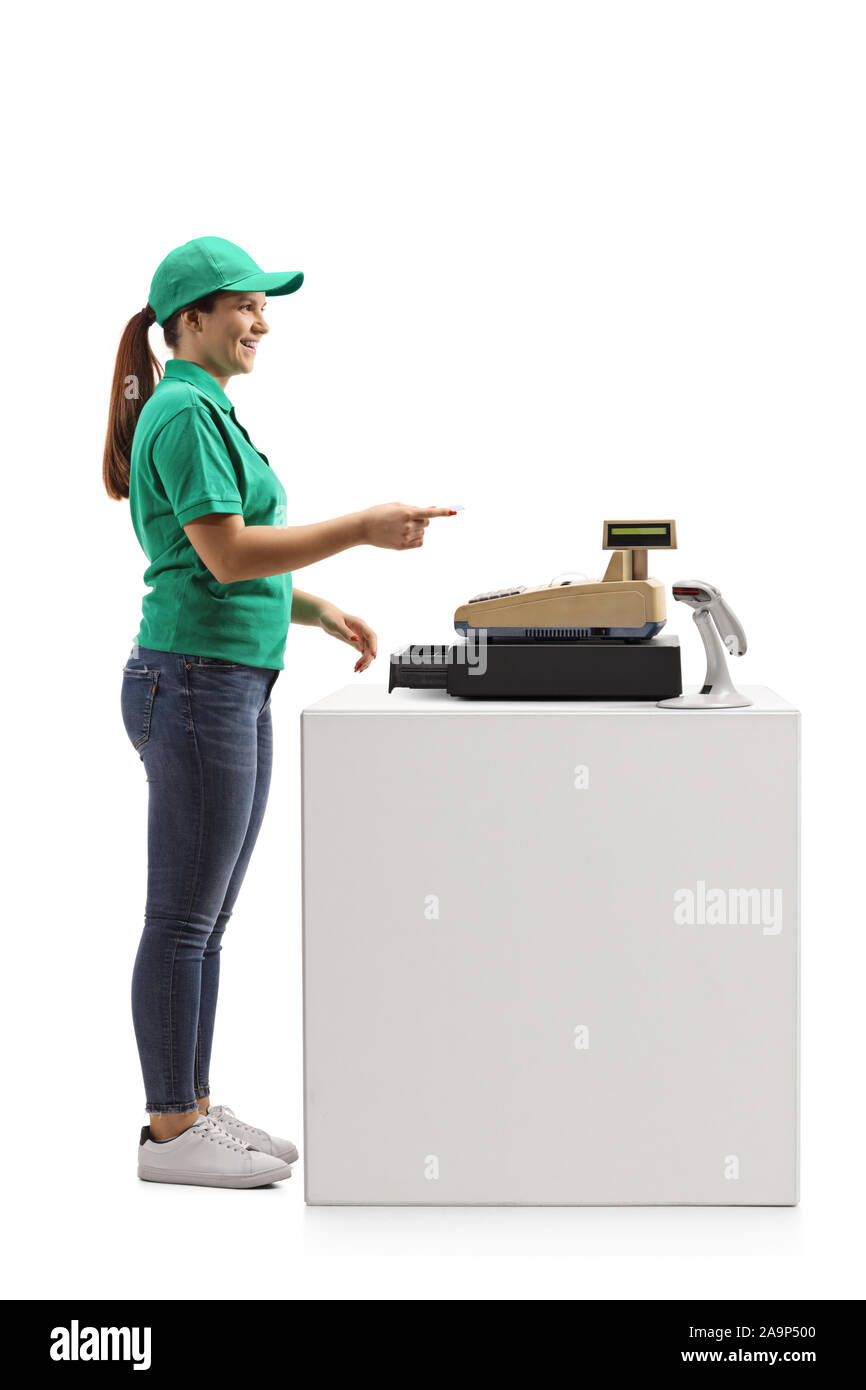 Young female supermarket employee Cut Out Stock Images & Pictures - Alamy