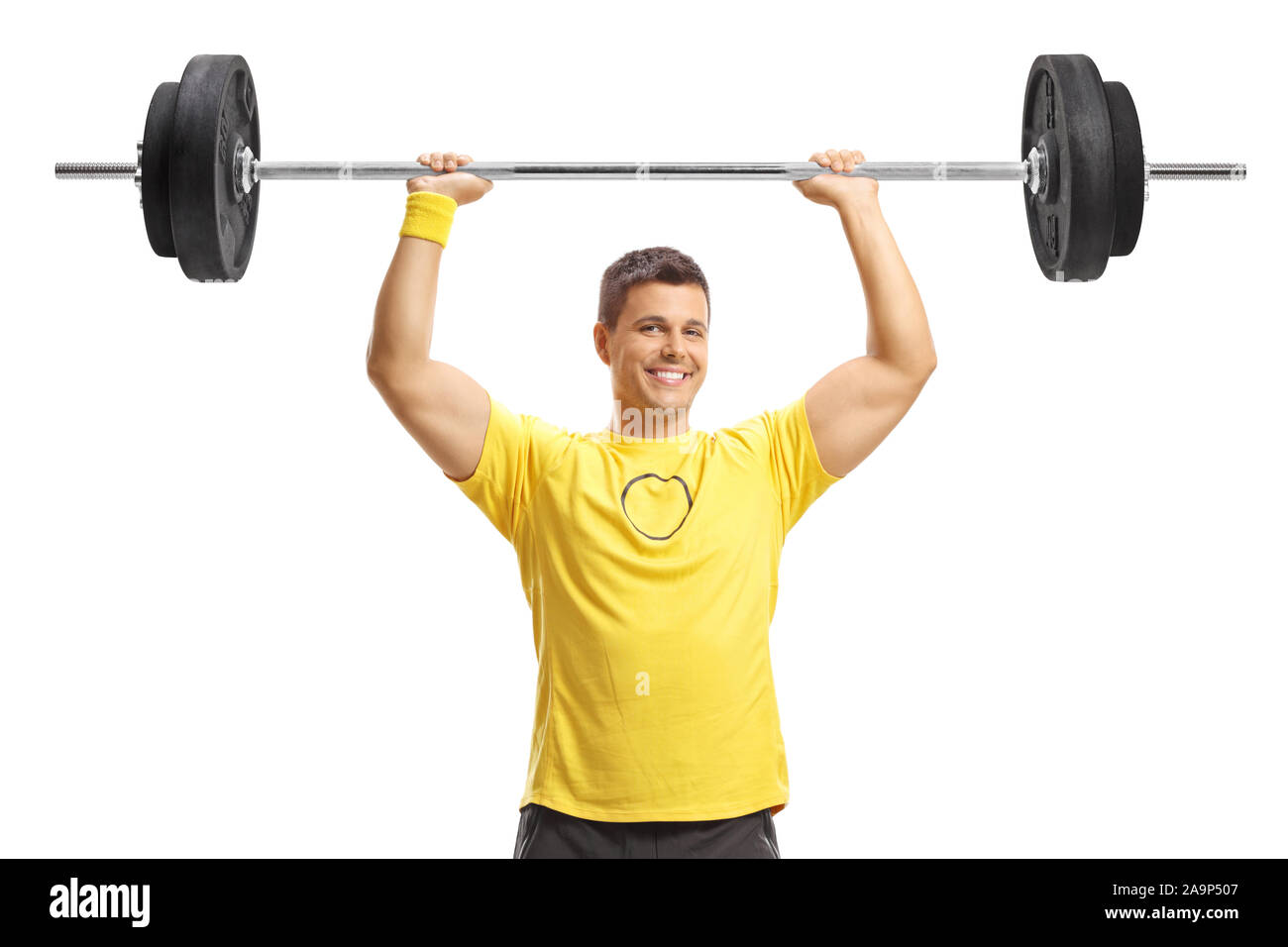 Young man lifting a barbell isolated on white background Stock Photo ...